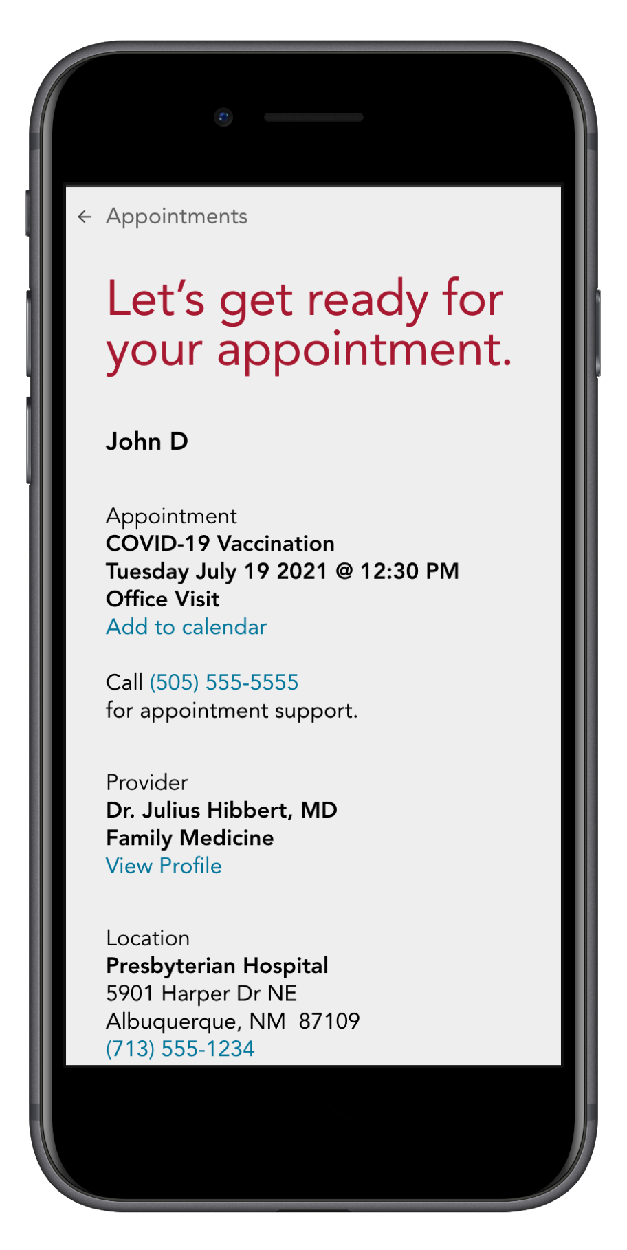 My Appointment | Presbyterian Healthcare Services